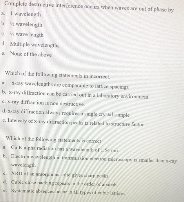 Solved Complete destructive interference occurs when waves | Chegg.com