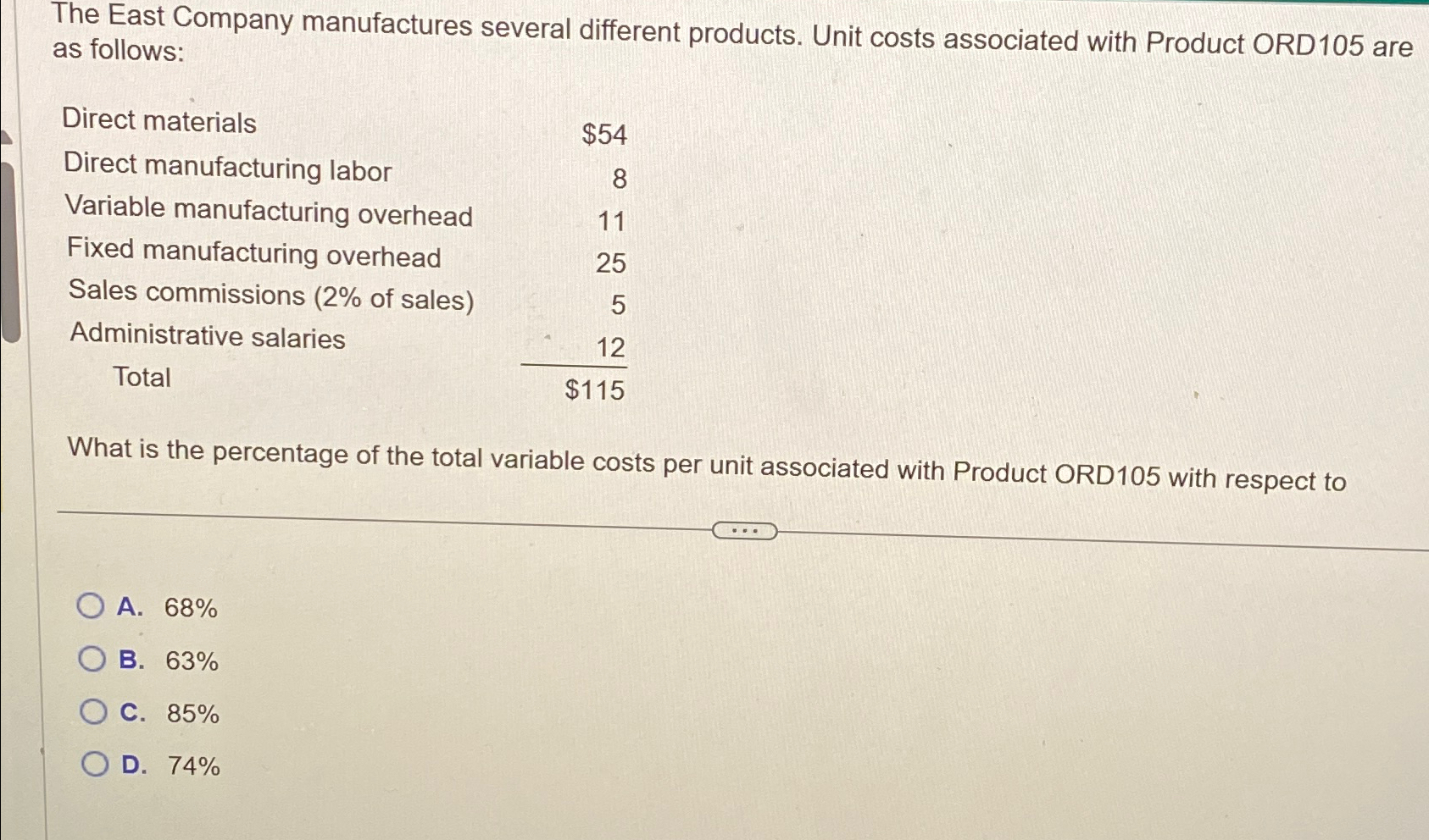 Solved The East Company manufactures several different | Chegg.com