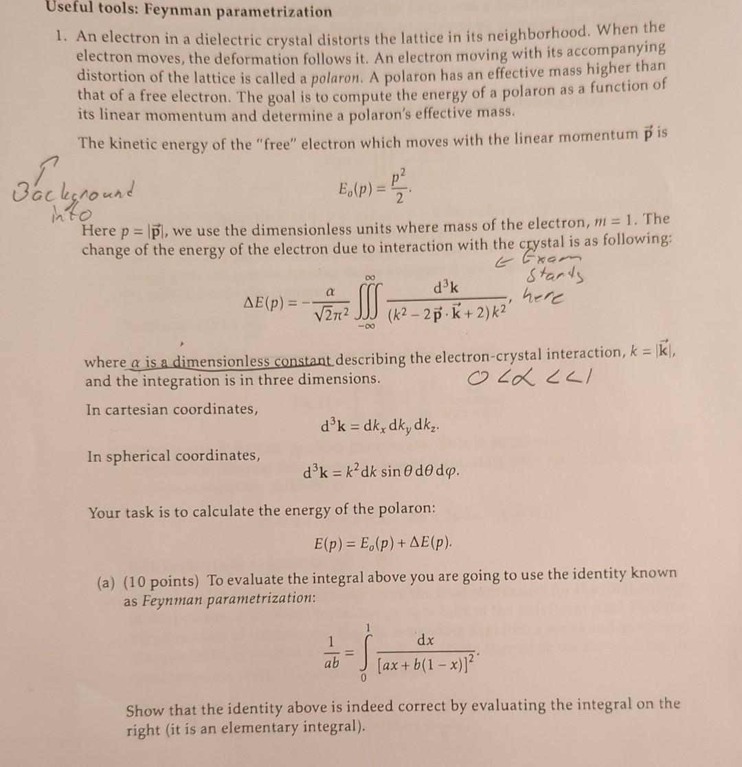 Useful tools: Feynman parametrization 1. An electron | Chegg.com