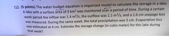 Solved Q2. (5 points) The water budget equation is important | Chegg.com