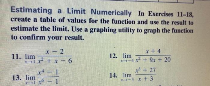 Solved Estimating a Limit Numerically In Exercises 11-18, | Chegg.com