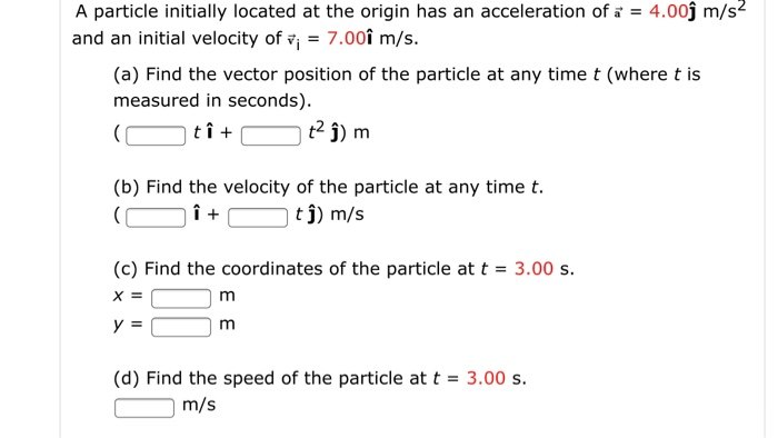 Solved A particle initially located at the origin has an | Chegg.com