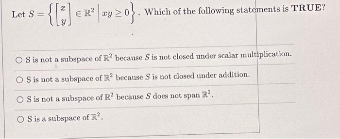 Solved Which of the following sets is not a subspace of R3 ? | Chegg.com