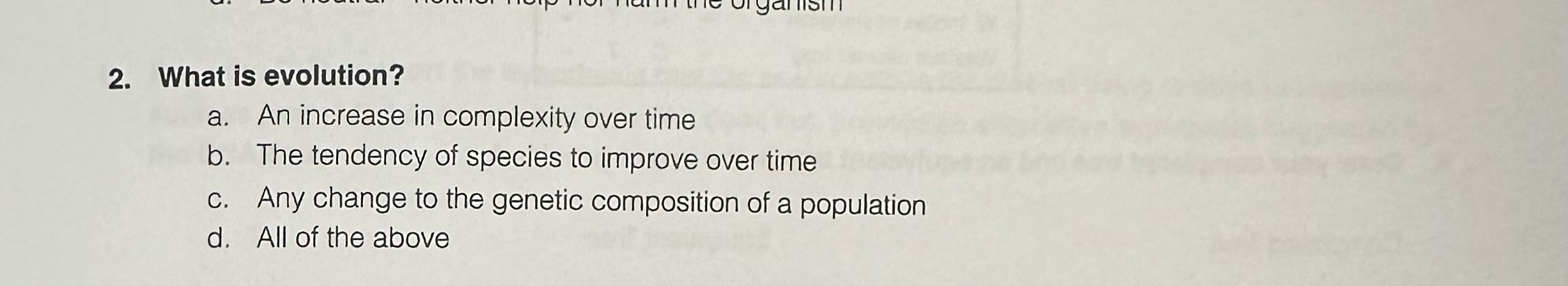 Solved What is evolution?a. ﻿An increase in complexity over | Chegg.com