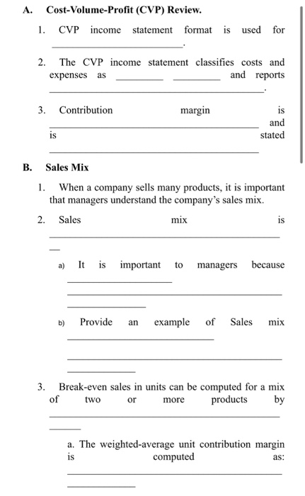 A. Cost-Volume-Profit (CVP) Review. 1. CVP income | Chegg.com