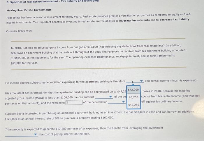 Solved 8. Specifics of real estate investment - Tax | Chegg.com