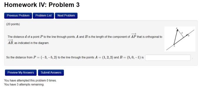 Solved (20 points) The distance d of a point P to the line | Chegg.com
