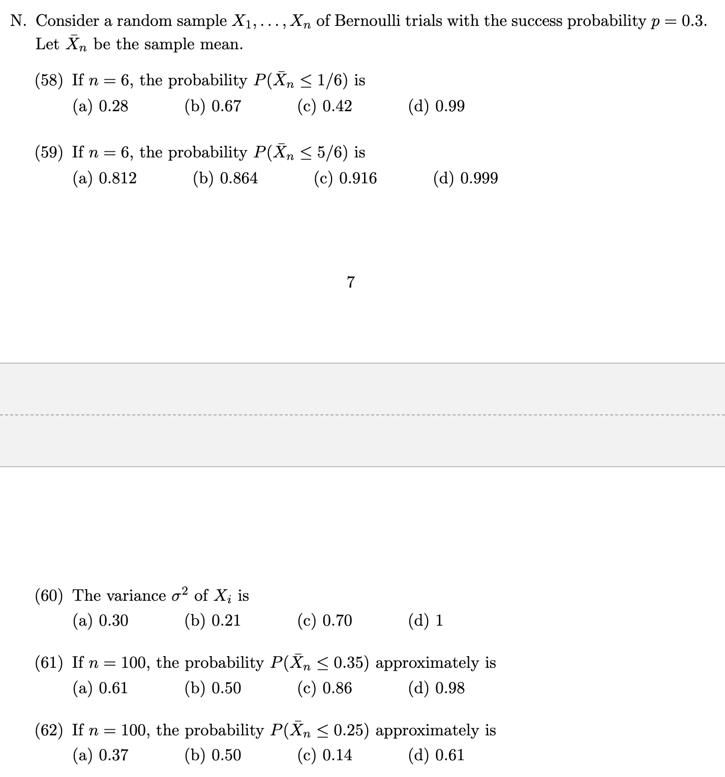 Solved N. ﻿Consider a random sample x1,dots,xn ﻿of Bernoulli | Chegg.com