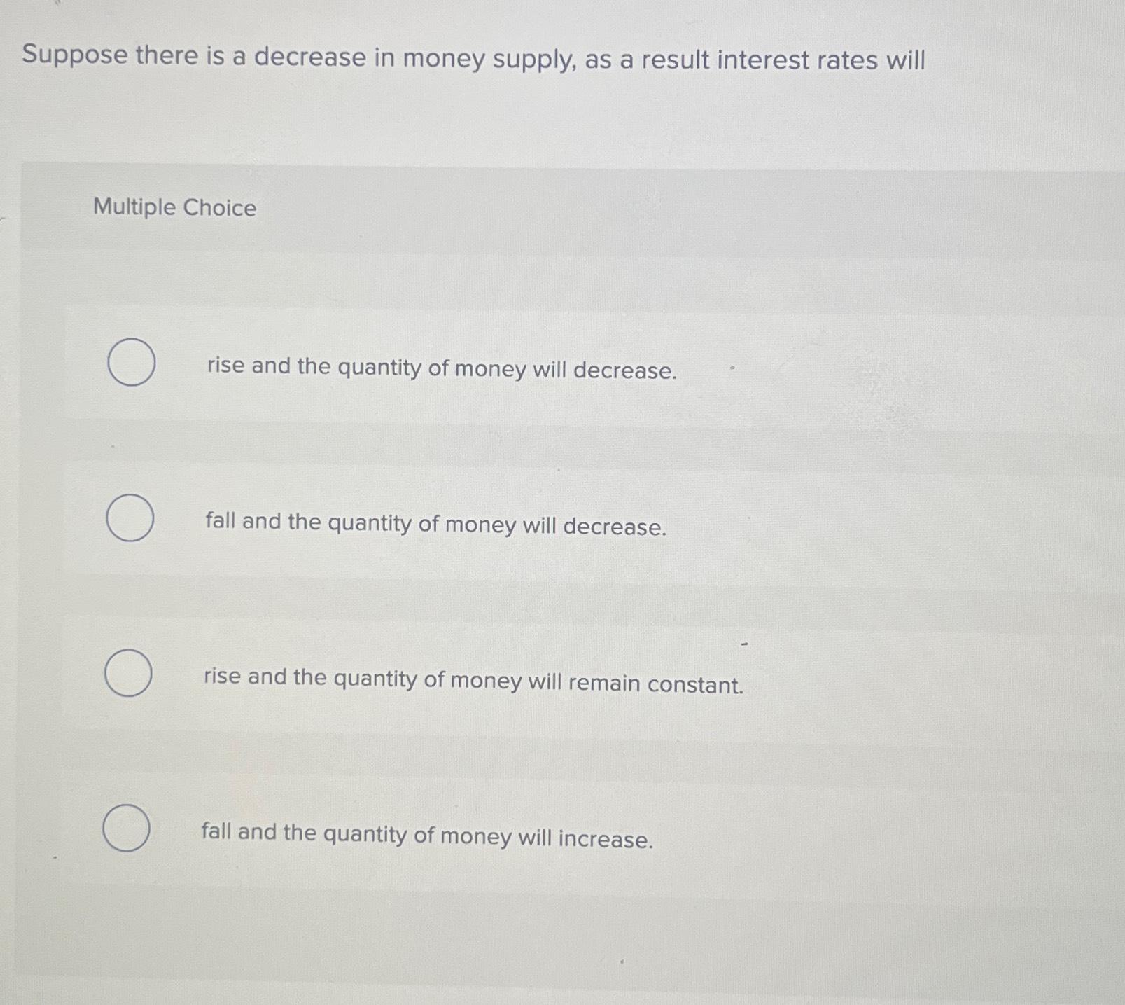 Solved Suppose there is a decrease in money supply, as a | Chegg.com