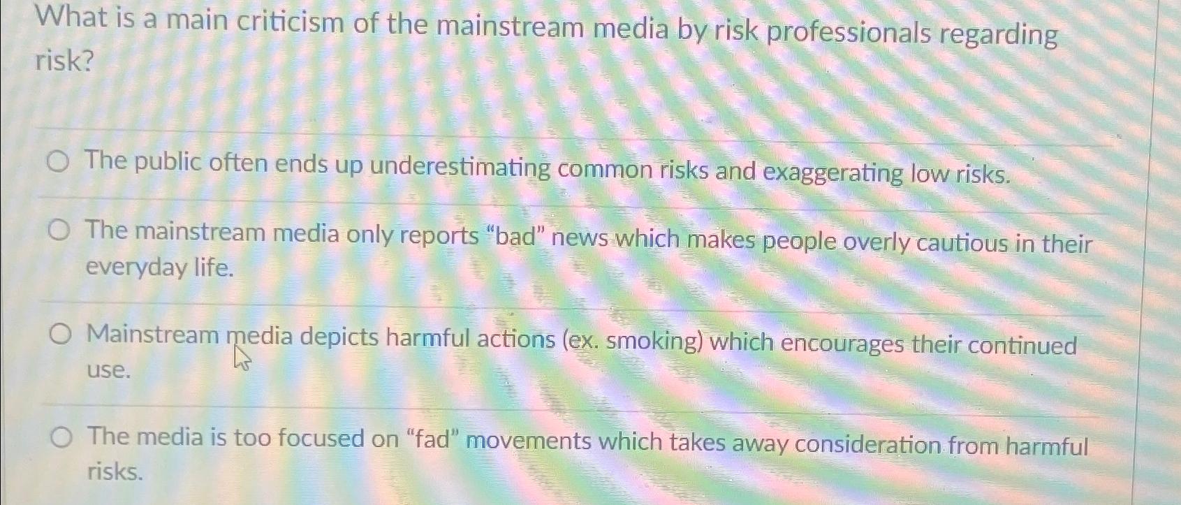 Solved What is a main criticism of the mainstream media by | Chegg.com