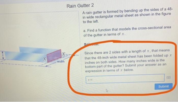 Solved Rain Gutter 2 A rain gutter is formed by bending up | Chegg.com