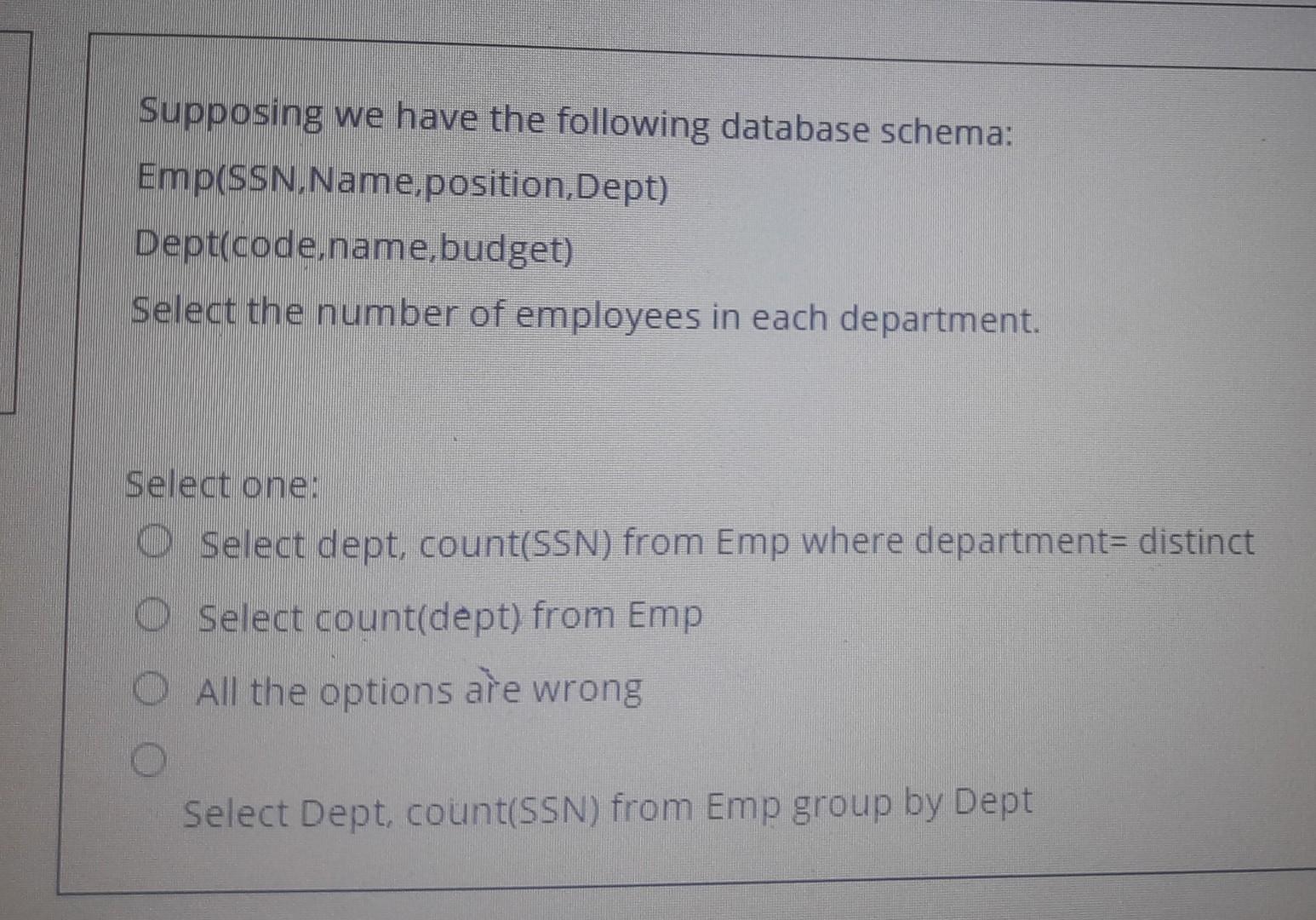 Solved Supposing we have the following database schema: | Chegg.com