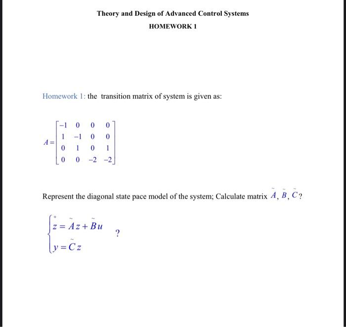 Solved Theory and Design of Advanced Control Systems | Chegg.com
