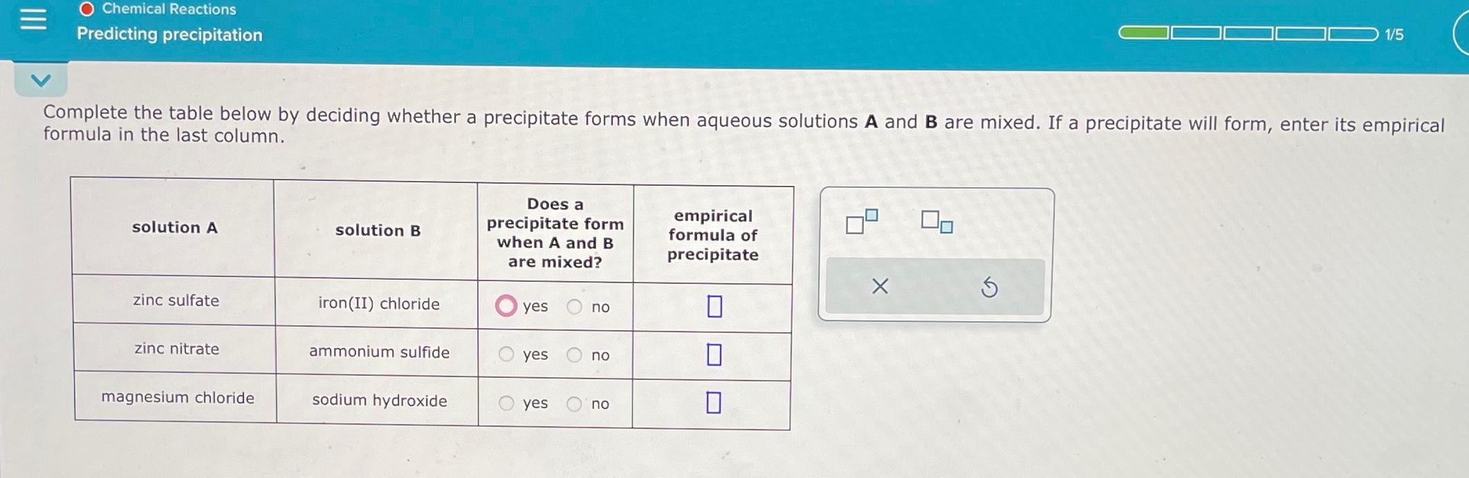 Solved Chemical ReactionsPredicting precipitationComplete | Chegg.com