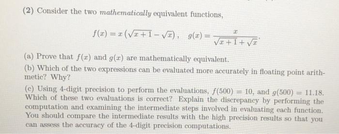 Solved (2) Consider the two mathematically equivalent | Chegg.com