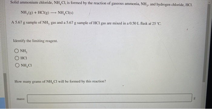 Solved Solid ammonium chloride, NH,CI, is formed by the | Chegg.com