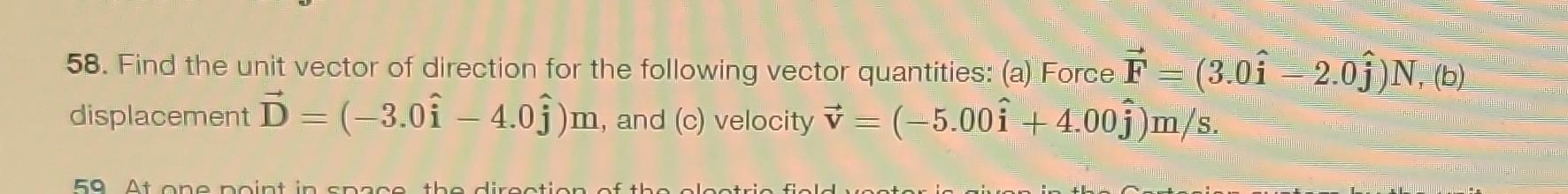 Solved 58. Find the unit vector of direction for the | Chegg.com