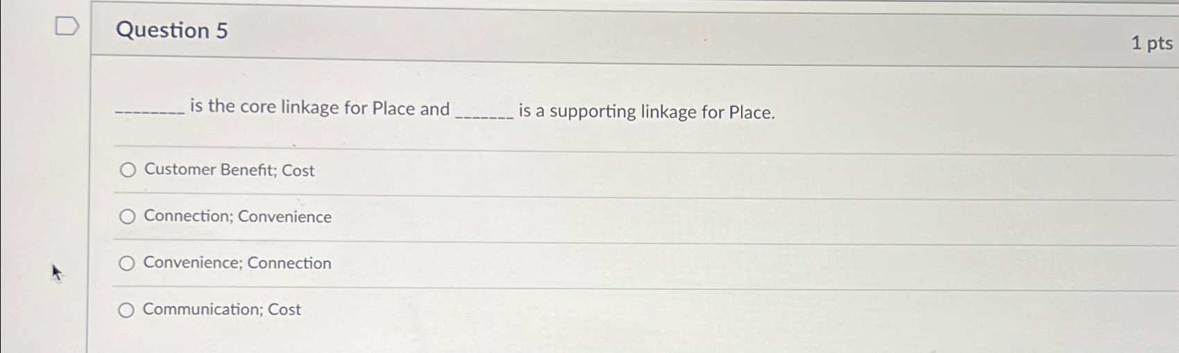 Solved Question 5is the core linkage for Place and ﻿is a | Chegg.com