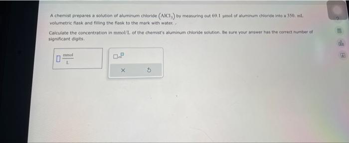 Solved A chemist prepares a solution of aluminum chloride | Chegg.com