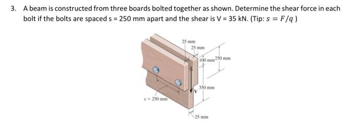 Solved 3. A beam is constructed from three boards bolted | Chegg.com