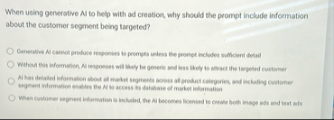 Solved When using generative Al to help with ad creation, | Chegg.com