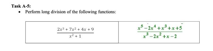 Solved Task A-5: - Perform long division of the following | Chegg.com