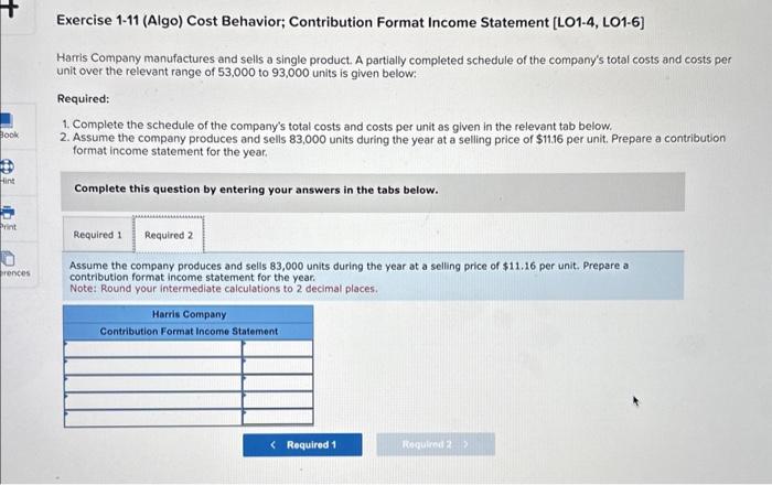 Solved Exercise 1-11 (Algo) Cost Behavior; Contribution | Chegg.com