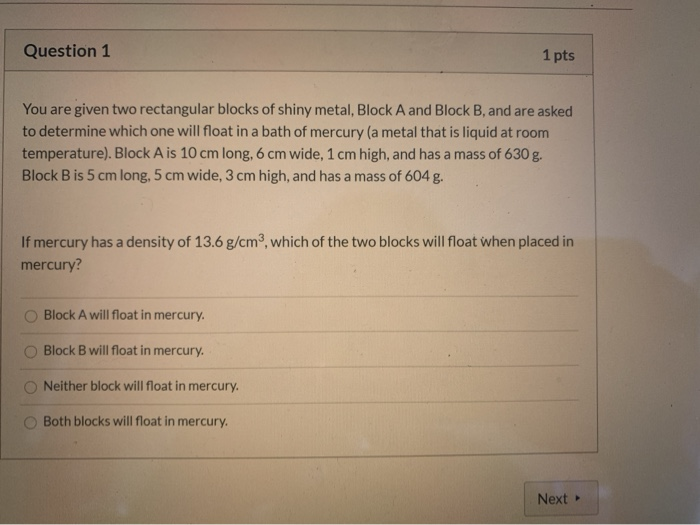 Solved Question 1 1 pts You are given two rectangular blocks | Chegg.com