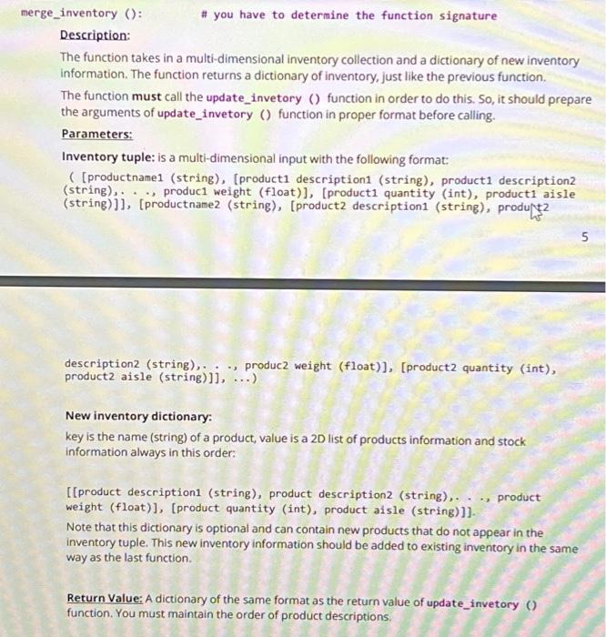 Solved erge_inventory (): you have to determine the function | Chegg.com
