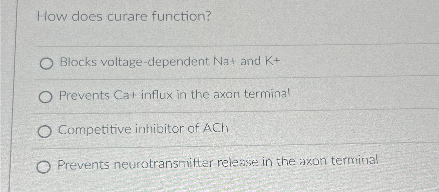 Solved How does curare function?Blocks voltage-dependent Na+ | Chegg.com