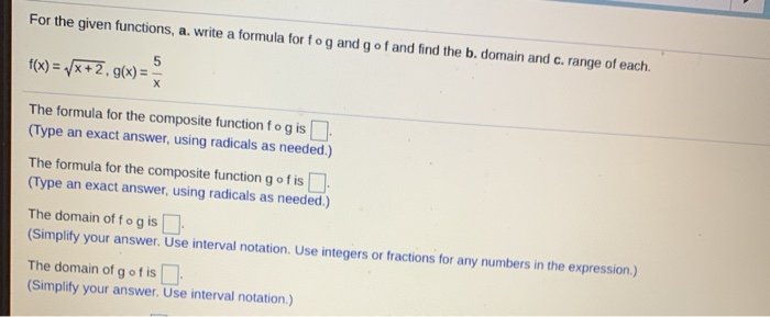 Solved For the given functions, a write a formula for fog | Chegg.com