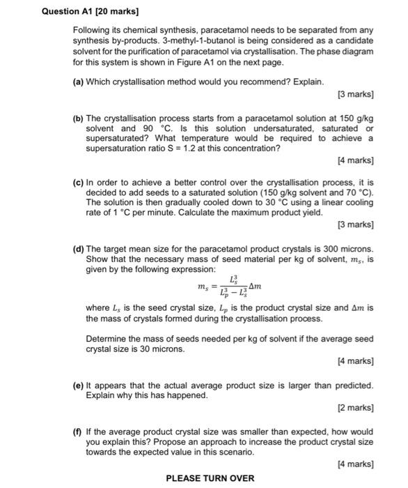 stion A1 [20 marks] Following its chemical synthesis, | Chegg.com