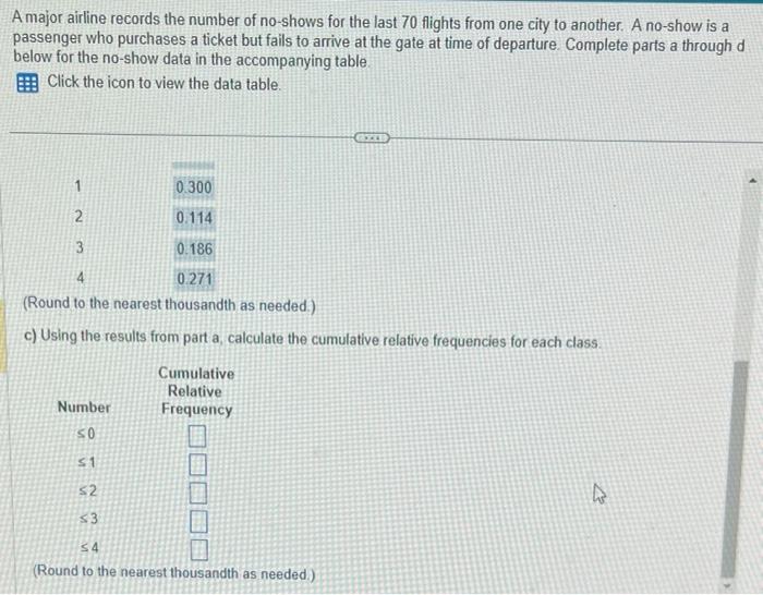 Solved A major airline records the number of no-shows for | Chegg.com