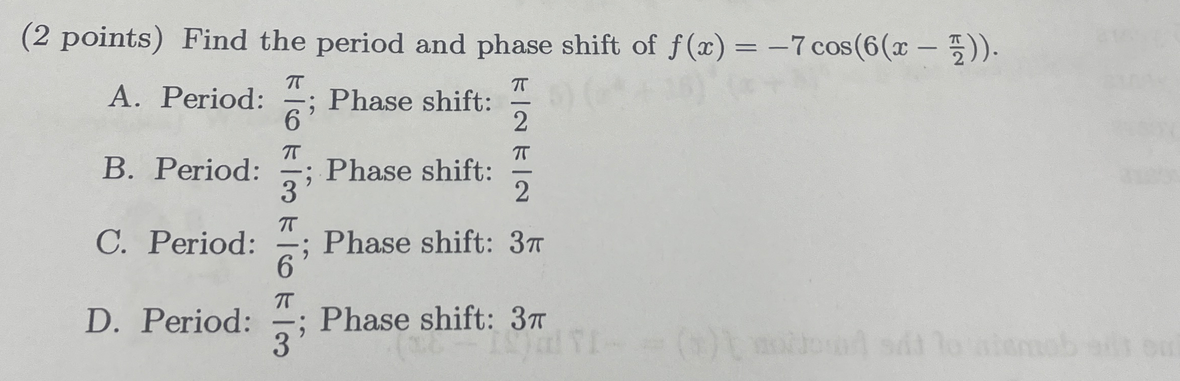 Solved Find the period and phase shift of | Chegg.com