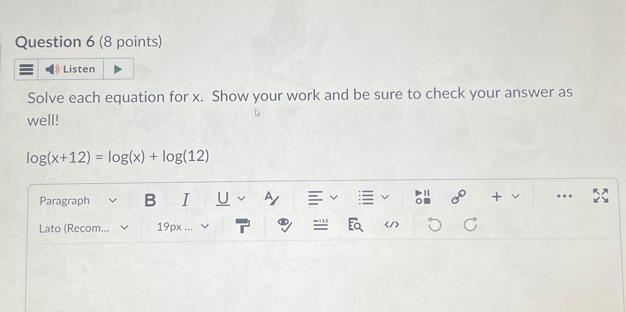 Solved Question 6 (8 ﻿points)ListenSolve each equation for | Chegg.com