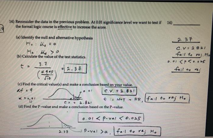 Solved 14) Reconsider the data in the previous problem. At | Chegg.com
