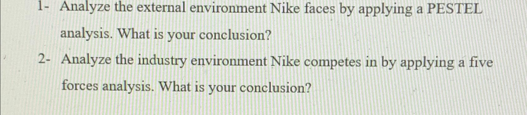 Solved 1- ﻿Analyze the external environment Nike faces by | Chegg.com