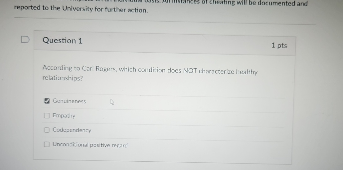 Solved Question 1According to Carl Rogers, which condition | Chegg.com