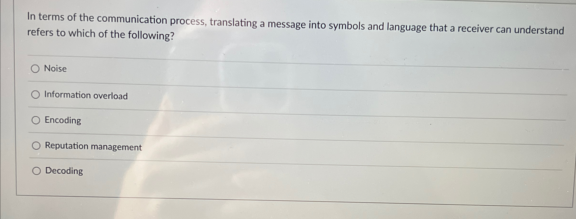 Solved In terms of the communication process, translating a | Chegg.com