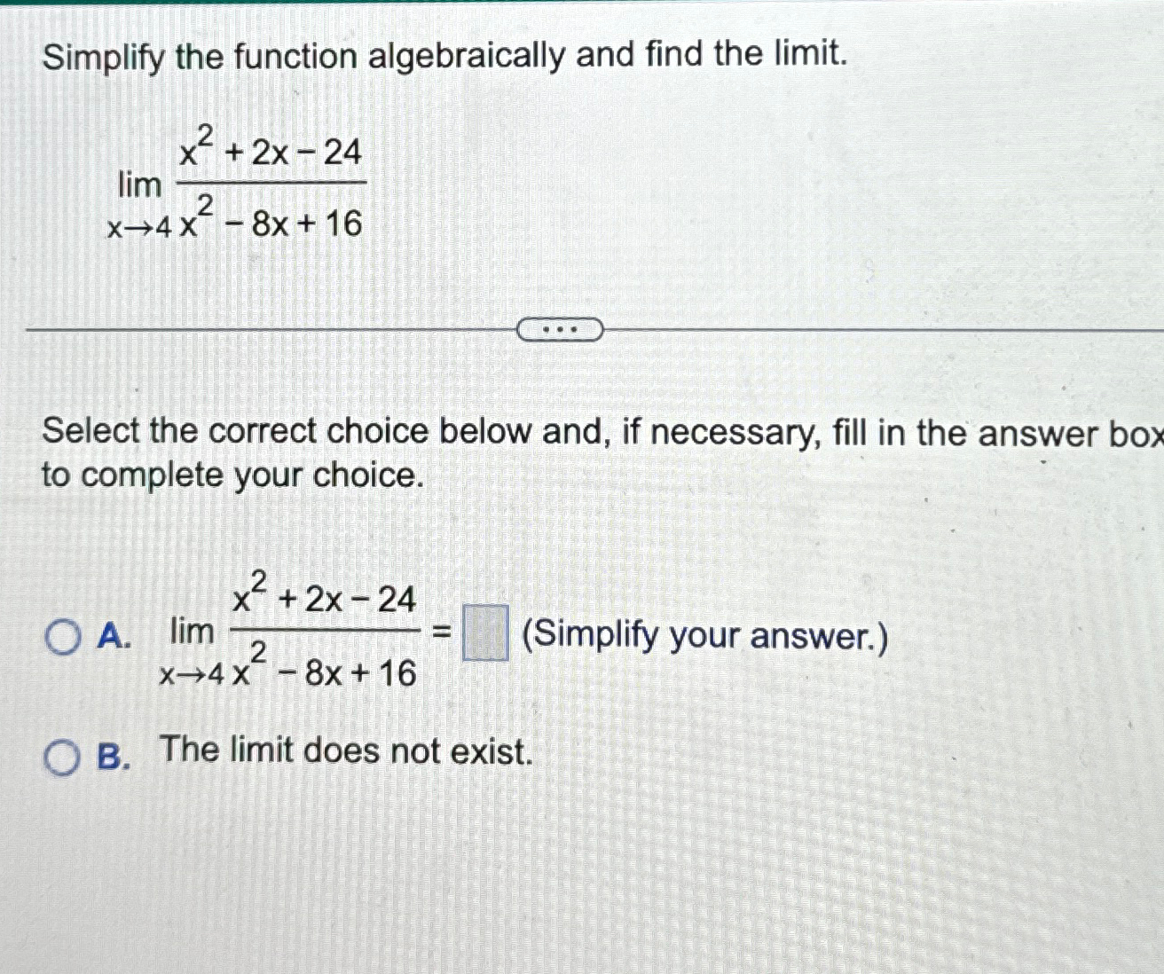 Solved Simplify the function algebraically and find the | Chegg.com