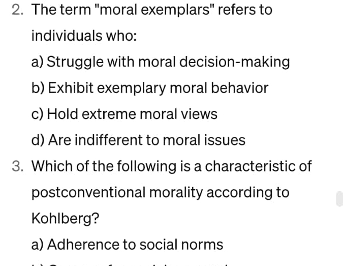 Solved The term "moral exemplars" refers to individuals | Chegg.com