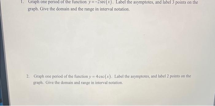 Solved 1. Graph one period of the function y=−2sec(x). Label | Chegg.com