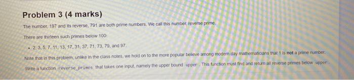 Solved Problem 3 (4 marks) The number 197 and its reverse, | Chegg.com