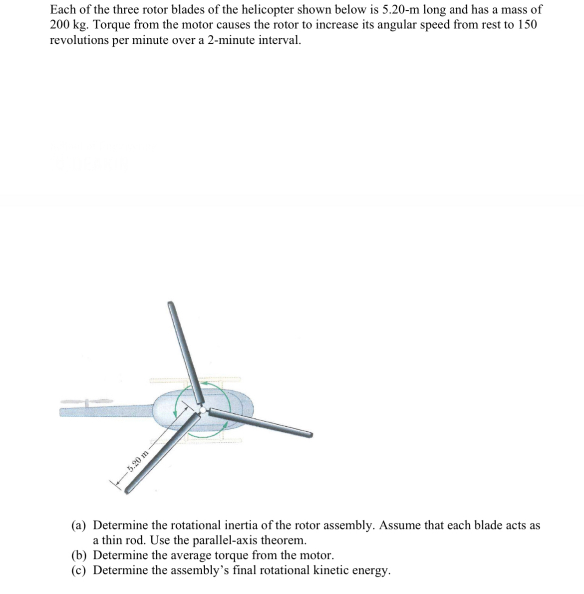 Solved Each of the three rotor blades of the helicopter | Chegg.com