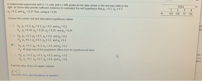 Solved A multinomial experiment with k = 4 cells and n = 400 | Chegg.com