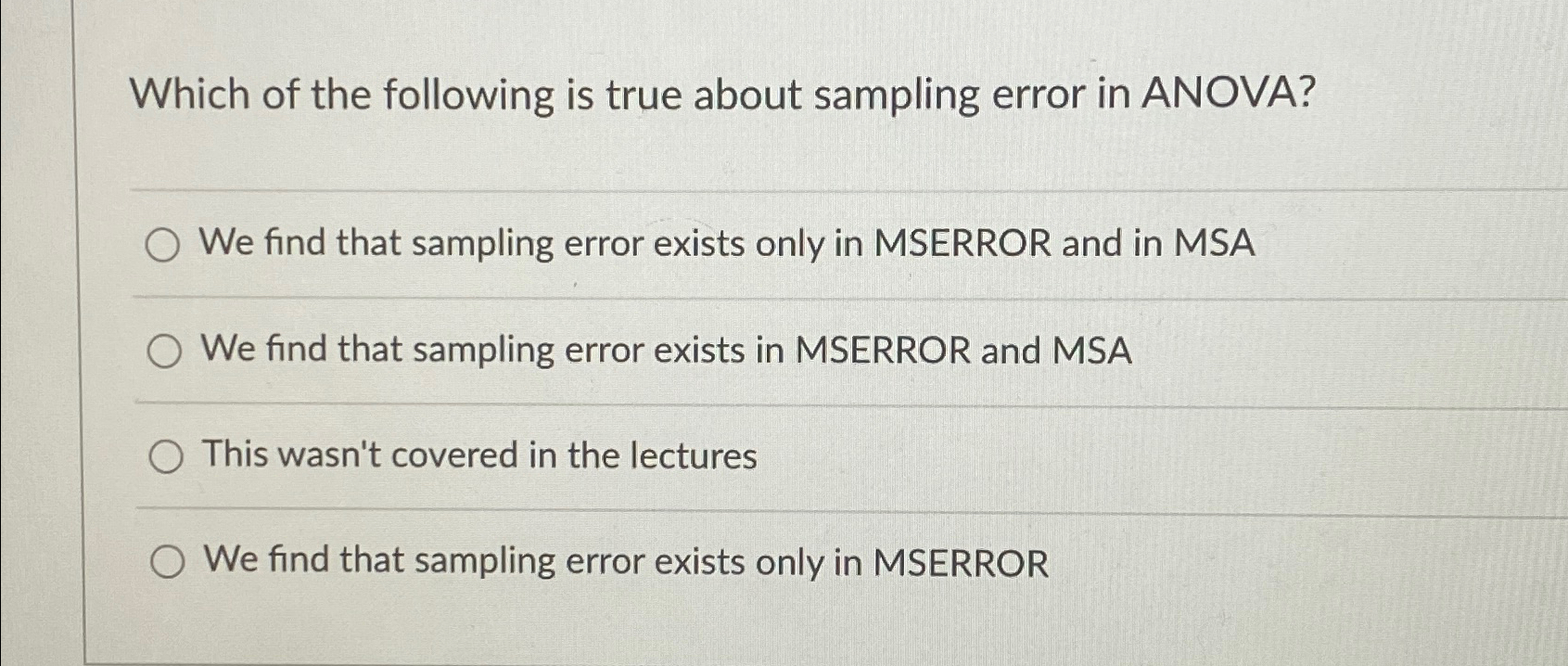 Solved Which of the following is true about sampling error | Chegg.com