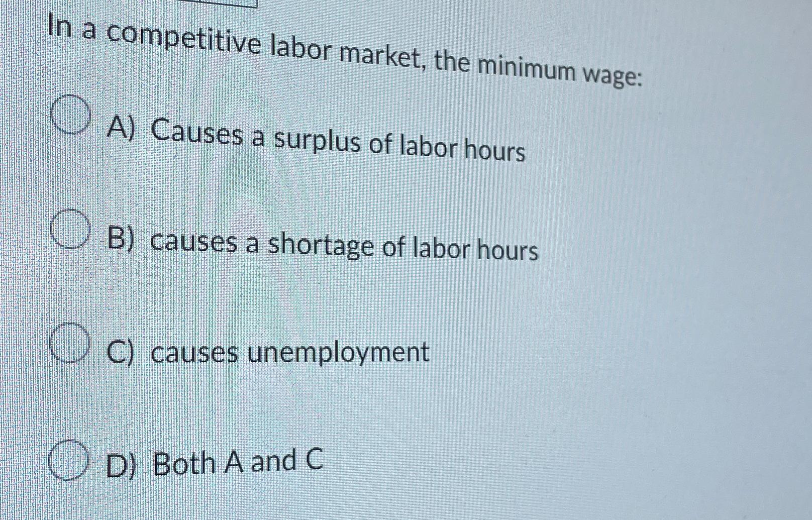 Solved In a competitive labor market, the minimum wage:A) | Chegg.com