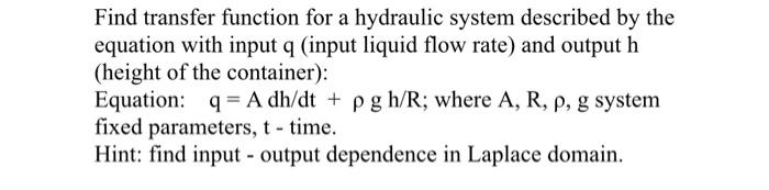 Solved Find Transfer Function For A Hydraulic System 