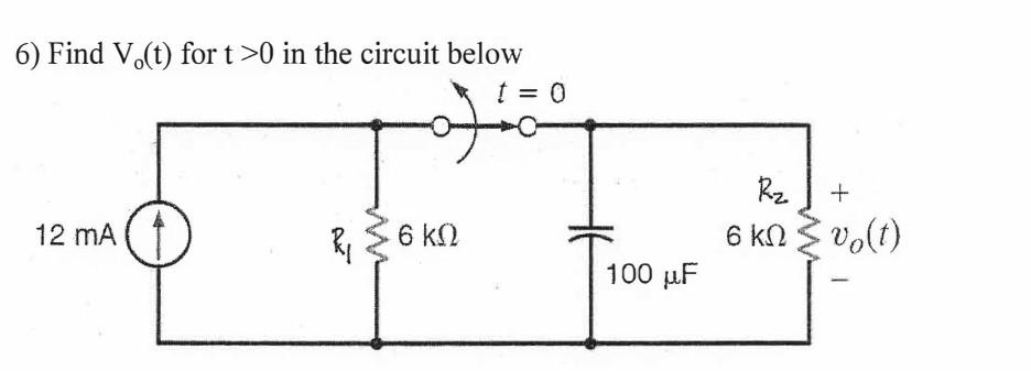 Solved Find Vo(t) ﻿for t>0 ﻿in the circuit below | Chegg.com