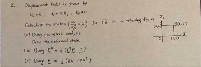 Solved Displacement field is given by u1=0,u2=kXˉ1,u3=0 | Chegg.com